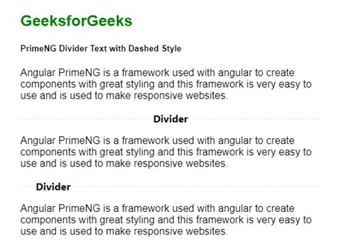 angular primeng divider text with dashed style geeksforgeeks