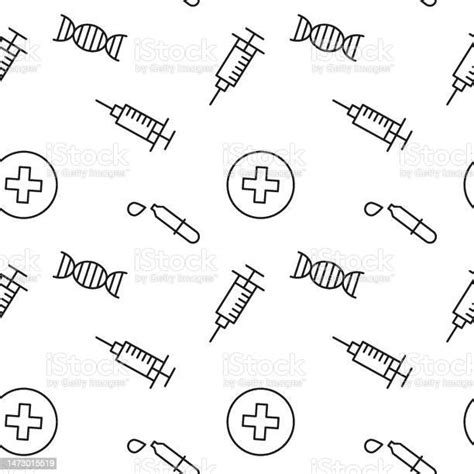 주사기 의료 십자가 스포이드의 원활한 패턴은 선 아이콘으로 만들어집니다 간호사에 대한 스톡 벡터 아트 및 기타 이미지 간호사