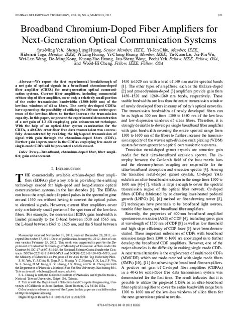 Pdf Broadband Chromium Doped Fiber Amplifiers For Next Generation Optical Communication Systems