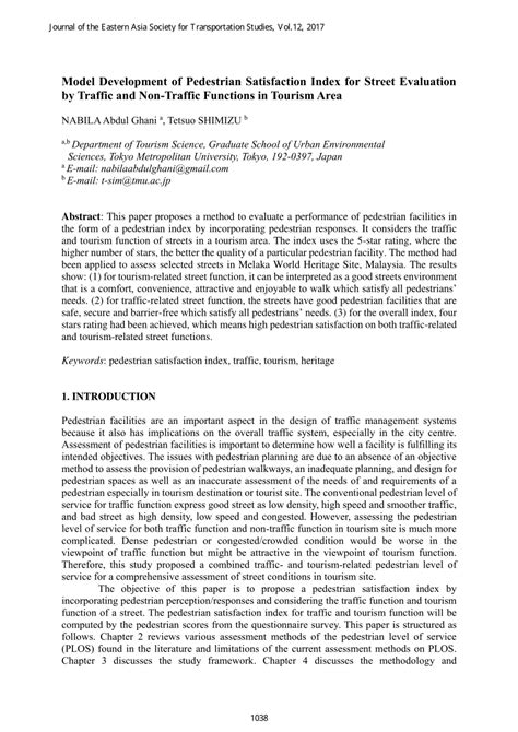 Pdf Model Development Of Pedestrian Satisfaction Index For Street Evaluation By Traffic And