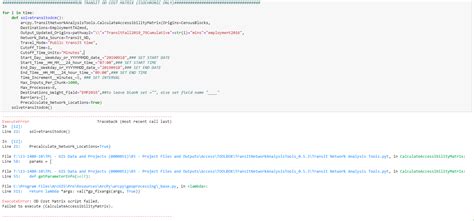 getting executeerror when trying to loop calculateaccessibilitymatrix