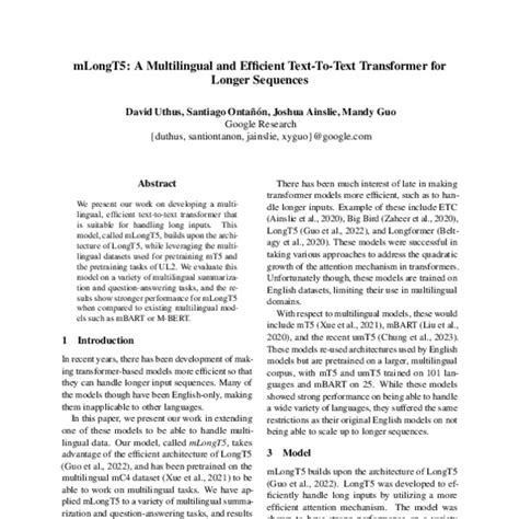 Mlongt5 A Multilingual And Efficient Text To Text Transformer For