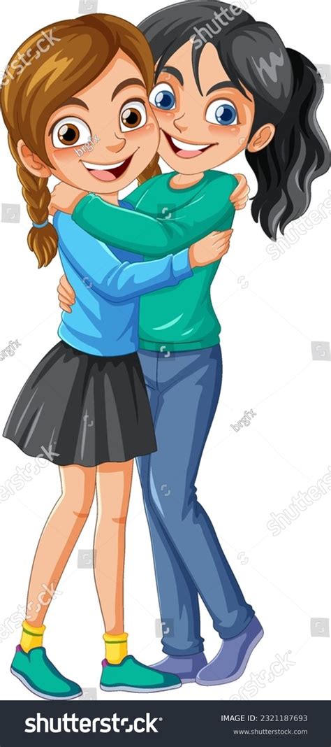 Female Couple Hugging Cartoon Character Illustration Stock Vector Royalty Free 2321187693