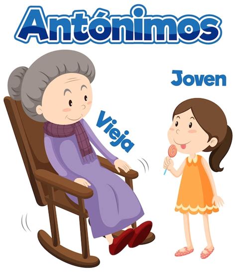 Vieja Y Joven Tarjeta De Palabras Ant Nimas En Espa Ol Significa Viejo Y Joven Vector Premium