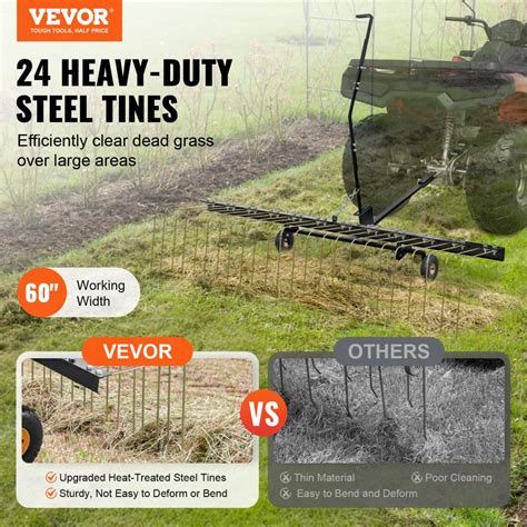 Vevor Tow Behind Dethatcher 60 Inch Tow Dethatcher With 24 Steel Tines