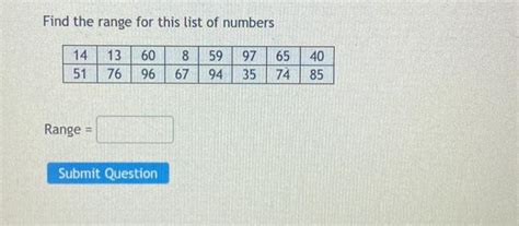Solved Find The Range For This List Of Numbers Chegg