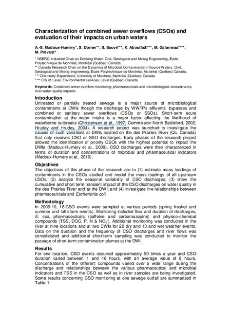 Pdf Characterization Of Combined Sewer Overflows Csos And Evaluation Of Their Impacts On