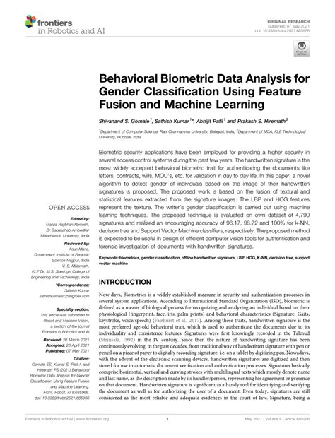 Pdf Behavioral Biometric Data Analysis For Gender Classification