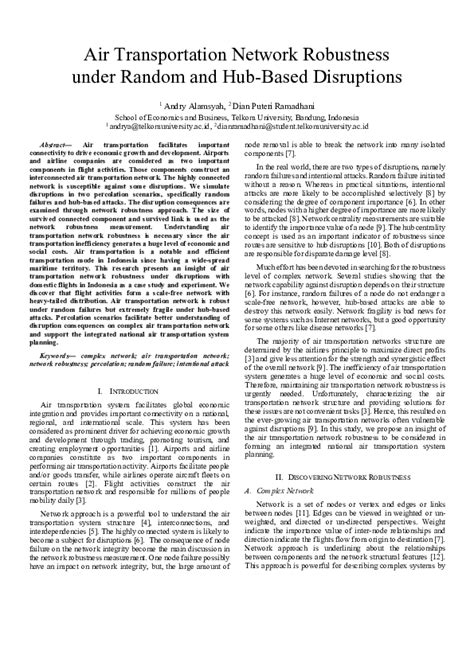pdf air transportation network robustness under random and hub based