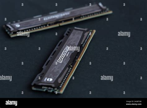 Valencia Spain December 07 2019 Two Memory Modules Fast Crucial Ballistix DDR4 RAM Micron