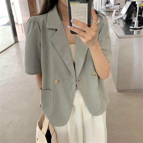 마리 린넨 퍼프 반팔 자켓