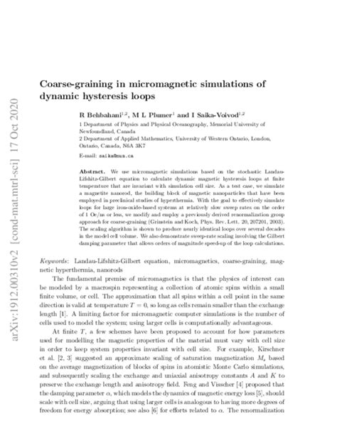 Pdf Coarse Graining In Micromagnetic Simulations Of Dynamic Hysteresis Loops