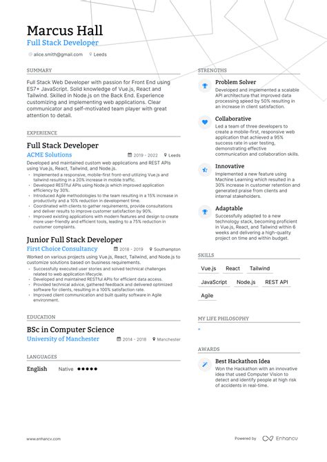 Full Stack Developer CV Examples For