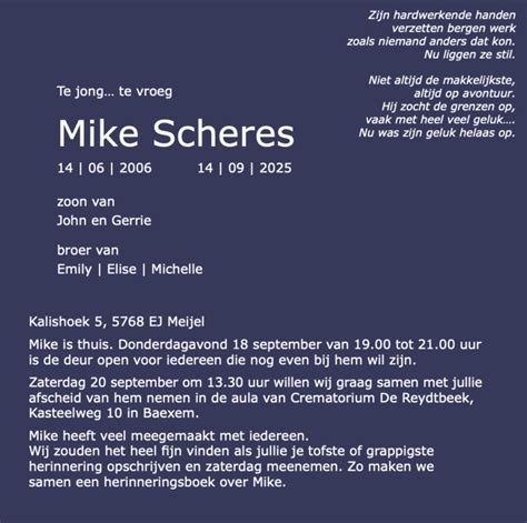 Overlijdensbericht Mike Scheres † Nederweert24