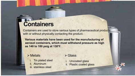 Aerosols Propellants And Types Of Propellants Containers Types Of Containers Pptx