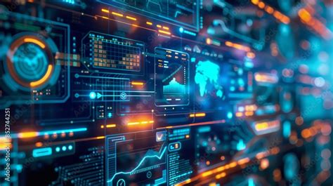 futuristic digital interface visualization with data analytics graphs