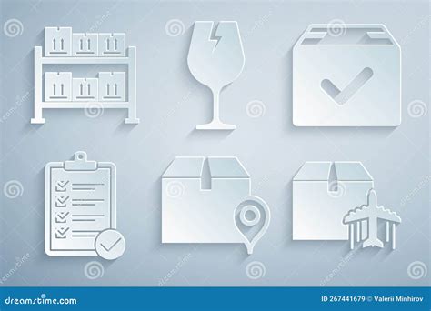 Set Location With Cardboard Box Package Check Mark Verification Of