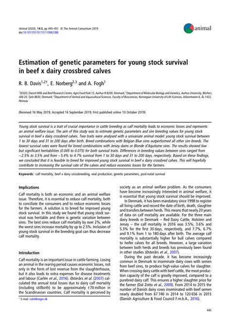 Pdf Estimation Of Genetic Parameters For Young Stock Survival In Beef