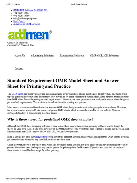 Omr Sheet Sample Pdf Printer Computing Computer Science