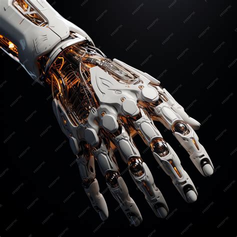 premium photo a white robot hand with orange lights