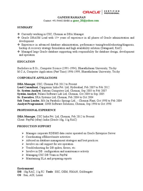 Resume Ganesh Pdf Oracle Database Databases