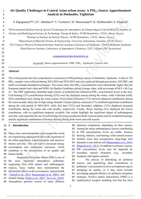 Pdf Air Quality Challenges In Central Asian Urban Areas A Pm25 Source Apportionment Analysis