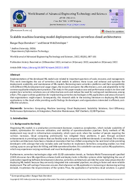 Pdf Scalable Machine Learning Model Deployment Using Serverless Cloud