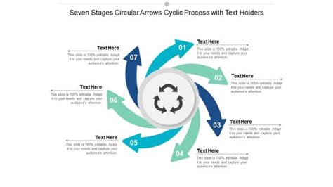 Seven Stages Circular Arrows Cyclic Process With Text Holders Ppt Powerpoint Presentation Ideas