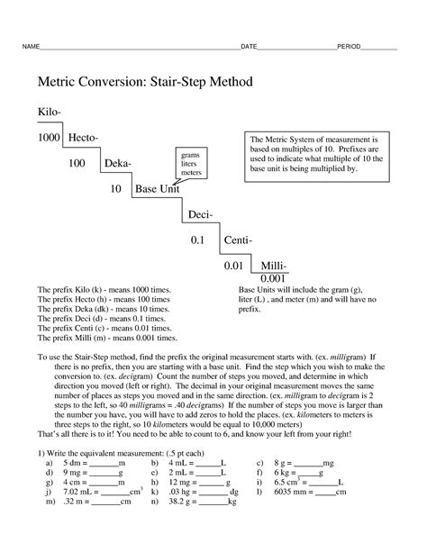 Metric Conversion Packet Name Unit I Mr Willis The Nature Of Science