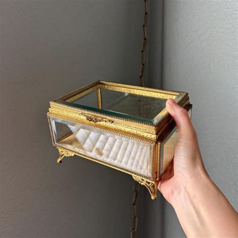 Vintage Jewelry Casket With Beveled Glass Etsy