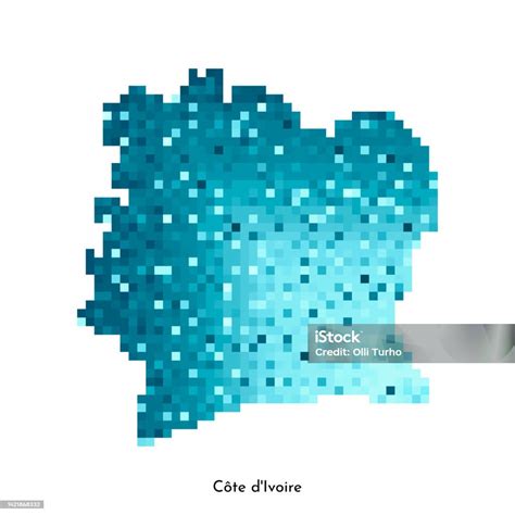 아이보리 코스트 지도의 단순한 얼음 같은 파란색 모양으로 벡터 고립 된 기하학적 일러스트레이션 Nft 템플릿의 픽셀 아트 스타일입니다 그라디언트 텍스처가 있는 점선 로고 0