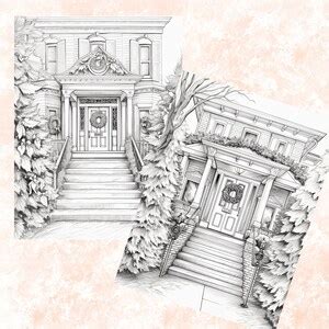 30 Christmas Doors Coloring Book Grayscale Fantasy Christmas Ornaments