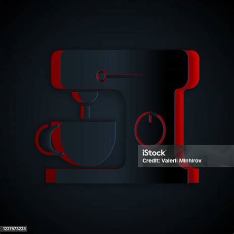 종이 컷 전기 믹서 아이콘은 검은 배경에 격리 주방 믹서기 종이 아트 스타일입니다 벡터 일러스트레이션 3차원 형태에 대한 스톡