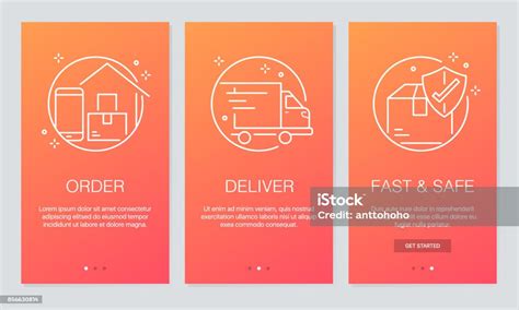 온라인 배달 개념 탑재 된 응용 프로그램 스크린입니다 모바일 애플 리 케이 션에 대 한 현대적이 고 간단한 벡터 일러스트 레이 션 연습 화면 템플릿 배달에 대한 스톡 벡터