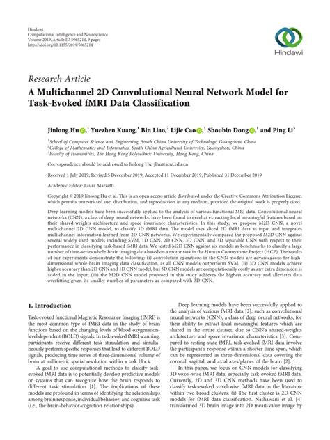 PDF A Multichannel D Convolutional Neural Network Model For Task Evoked FMRI Data Classification