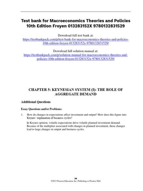 Macroeconomics Theories And Policies 10th Edition Froyen Test Bank 1 Pdf