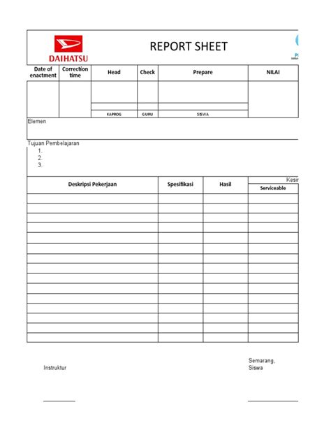 Form Report Sheet Pdf