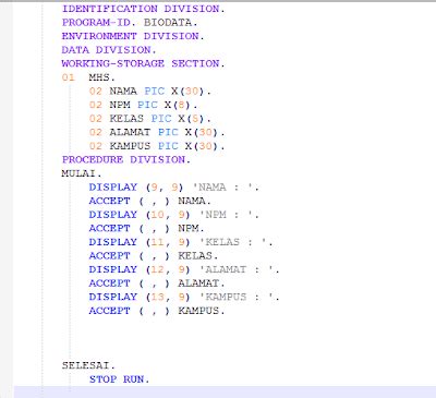 BAHASA PEMROGRAMAN COBOL DAN CONTOH PROGRAM Debian ZakariaMustin