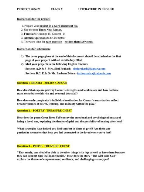 Class X Project Eng Lit Pdf