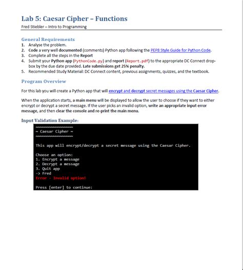 Solved Lab 5: Caesar Cipher - Functions Fred Stiebler - | Chegg.com