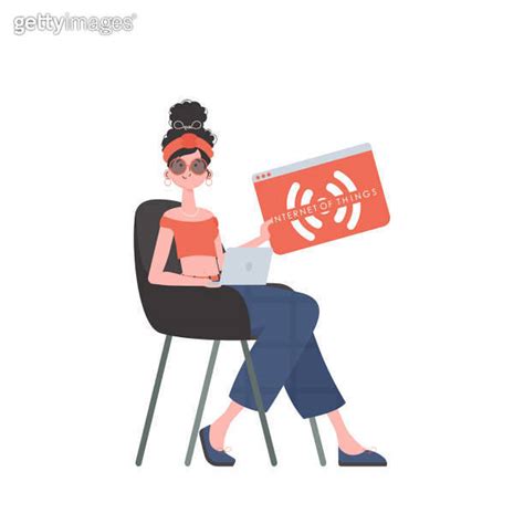 The Girl Is Holding The Iot Icon In Her Hands Iot And Automation Concept Isolated Vector