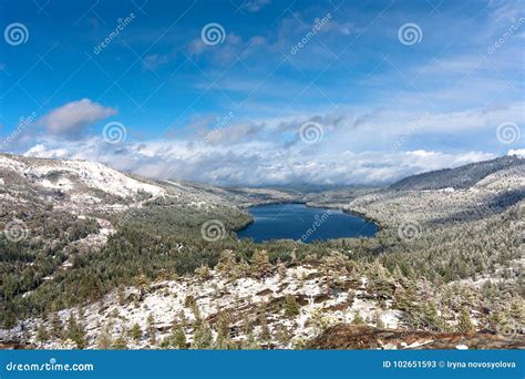 Panoramic View To Donner Lake From Donner Pass Sierra Nevada Lake