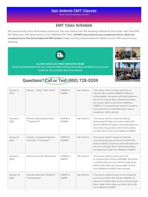 Class Schedule San Antonio Emt Classes Pdf Emergency Medical Technician Workweek And Weekend