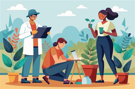 Students Analyzing Soil Samples For Ecological Studies Vector