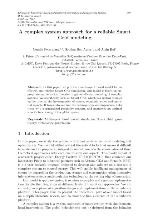 Pdf A Complex System Approach For A Reliable Smart Grid Modeling