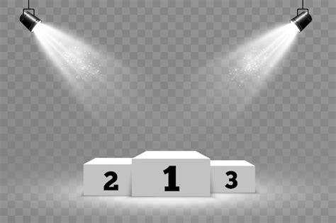 스포트라이트가 있는 빈 무대 투명한 배경에 조명 장치입니다 프리미엄 벡터