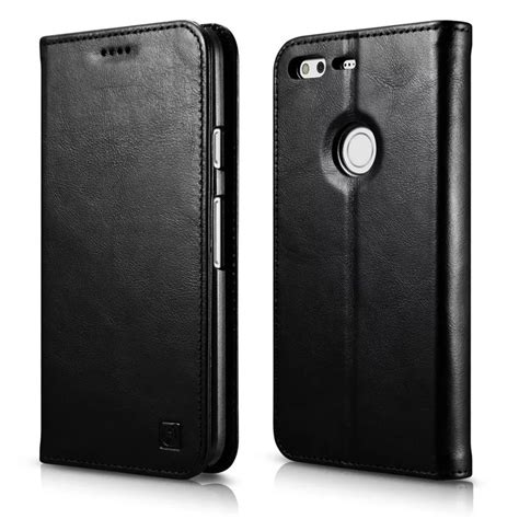 Google Pixel XL Leather Case Icarer Genuine Leather Flip Folio Wallet Case Black