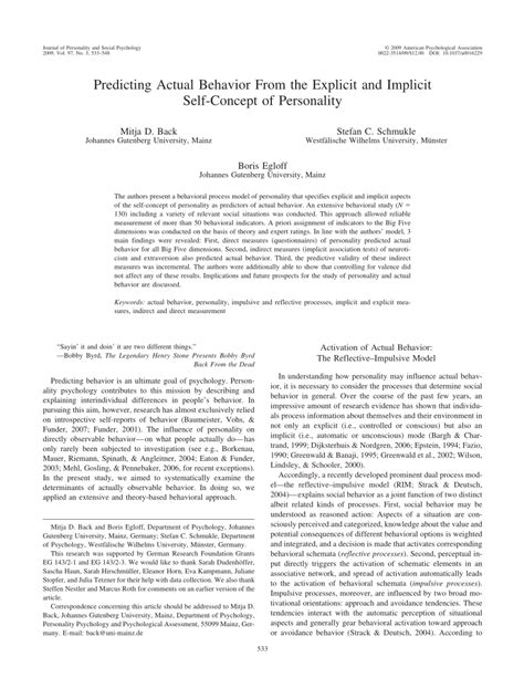 Pdf Predicting Actual Behavior From The Explicit And Implicit Self