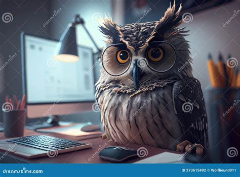 Portrait Of An Anthropomorphic Owl As A Developer In The Office Generate Ai Stock Illustration