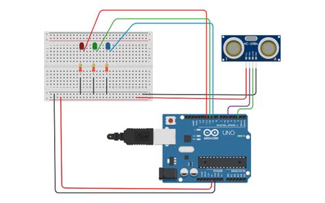 Circuit design ultrasonido con leds - Tinkercad